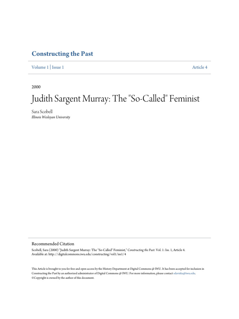 SCOBELL - Judith Sargent Murray, The So-Called Feminist | PDF ...