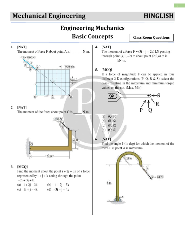 6413fb56b4e42f001811e3f3 - ## - Class Room Questions Engineering Mechanics | PDF | Acceleration ...
