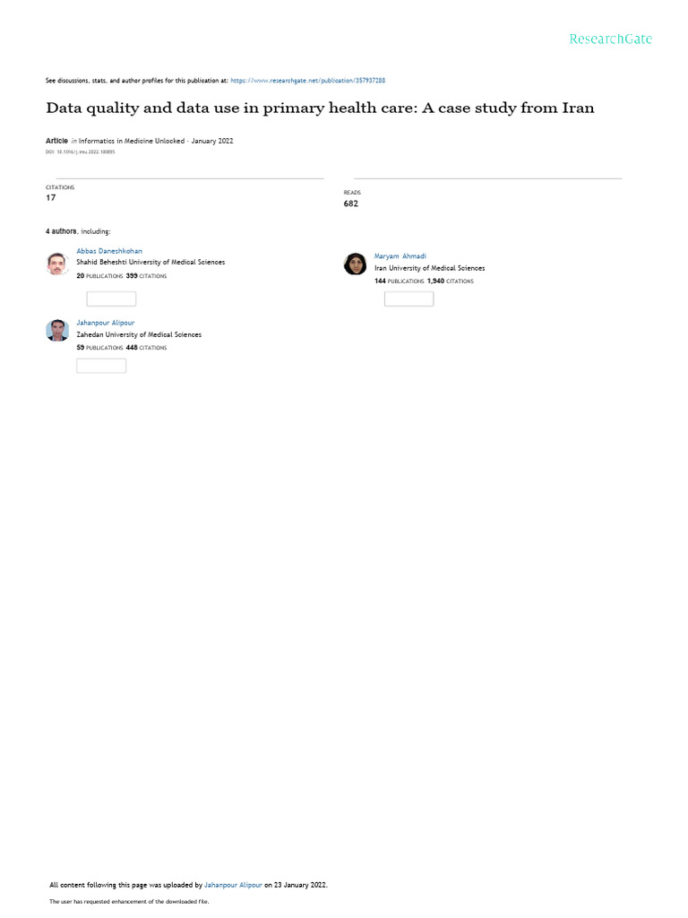 Data Quality and Data Use in Primary Health Care: A Case Study From ...