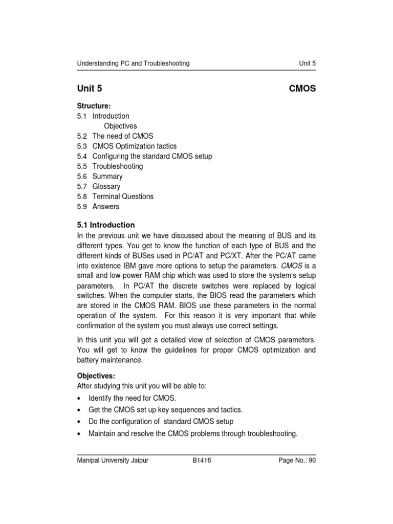 Unit 05 CMOS | PDF | Bios | Random Access Memory