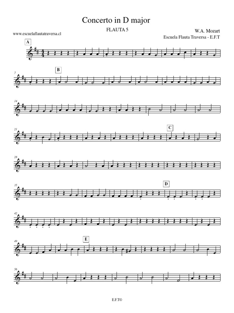 D Major Flute Concerto - ADAPTACION (2014) - Flauta 5 | PDF ...