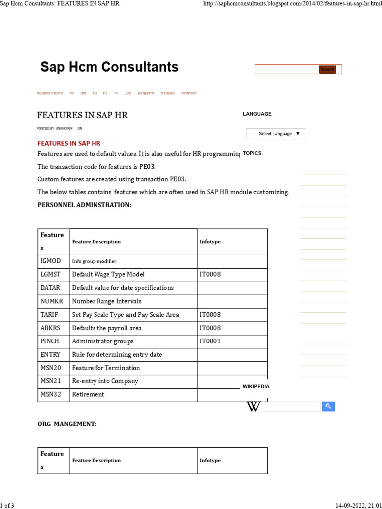 Sap HCM Consultants FEATURES IN SAP HR | PDF | Human Resource ...