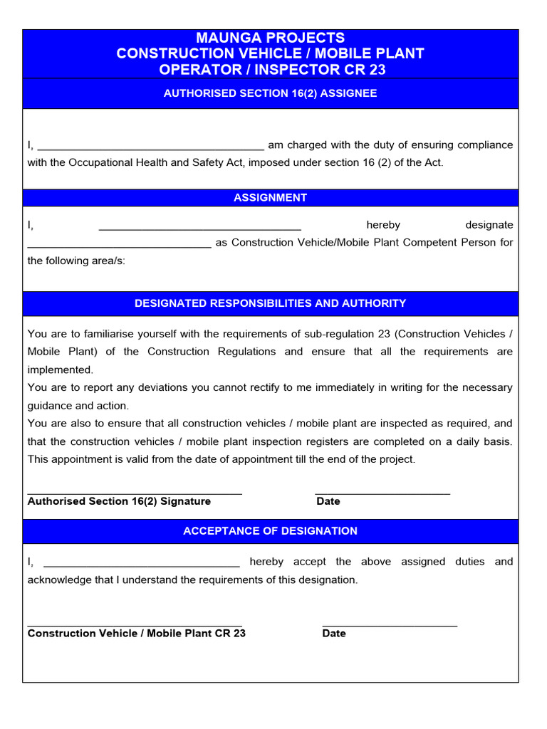 H&S Construction Vehicle & mobile Plant Appo | PDF