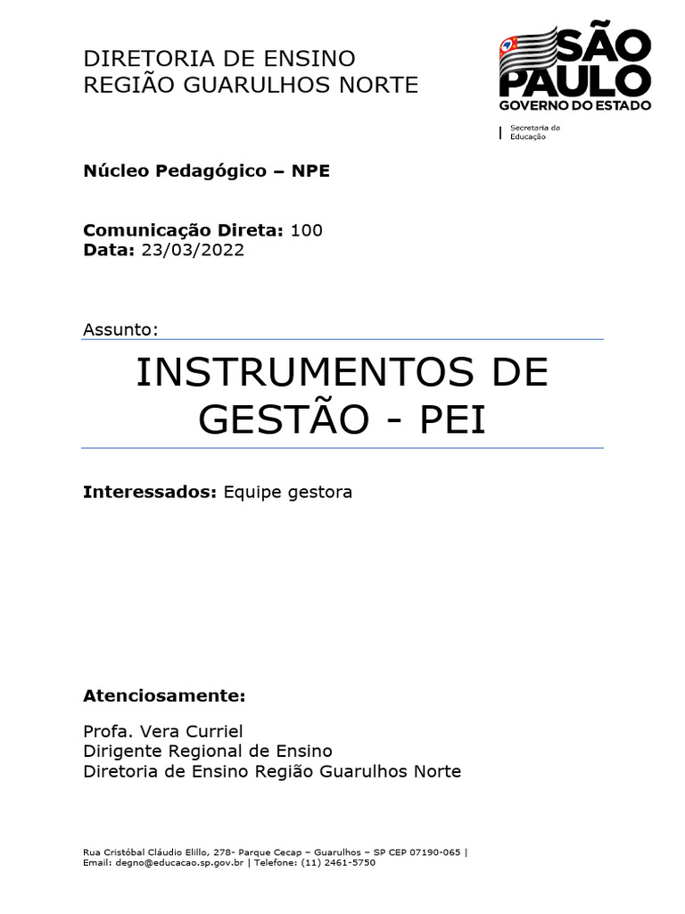 Instrumentos de Gestão para Escolas PEI | PDF | Aprendizado | Pedagogia