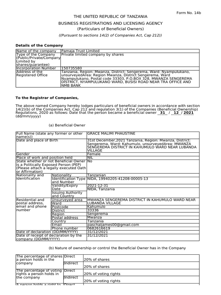 BO Registration GRACEMALIMIPHAUSTINE 1640974329 Form14b | PDF | Private ...