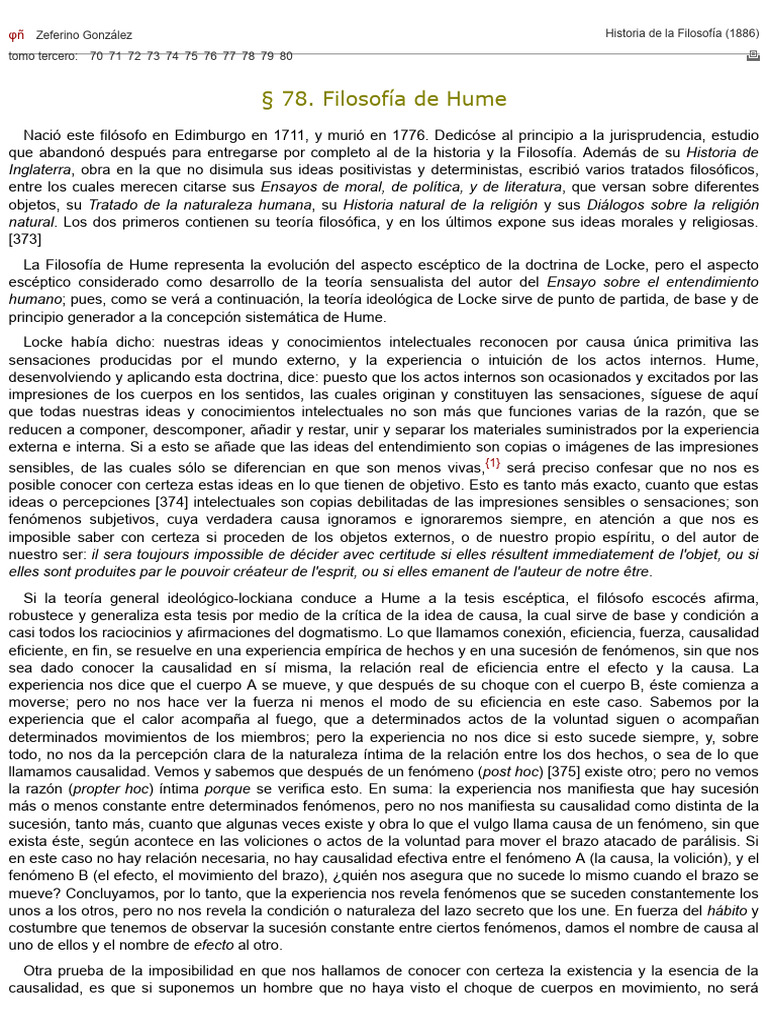 Zeferino González, Filosofía de Hume | PDF | David Hume | Causalidad