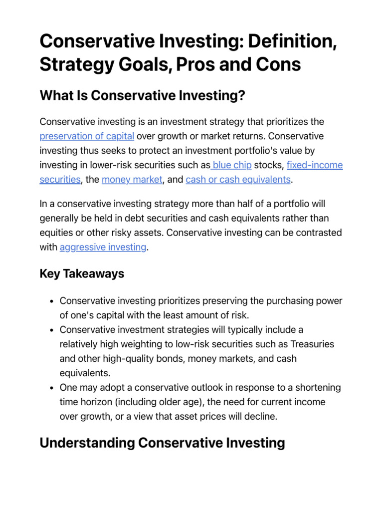 Conservative Investing - Definition, Strategy Goals, Pros and Cons ...