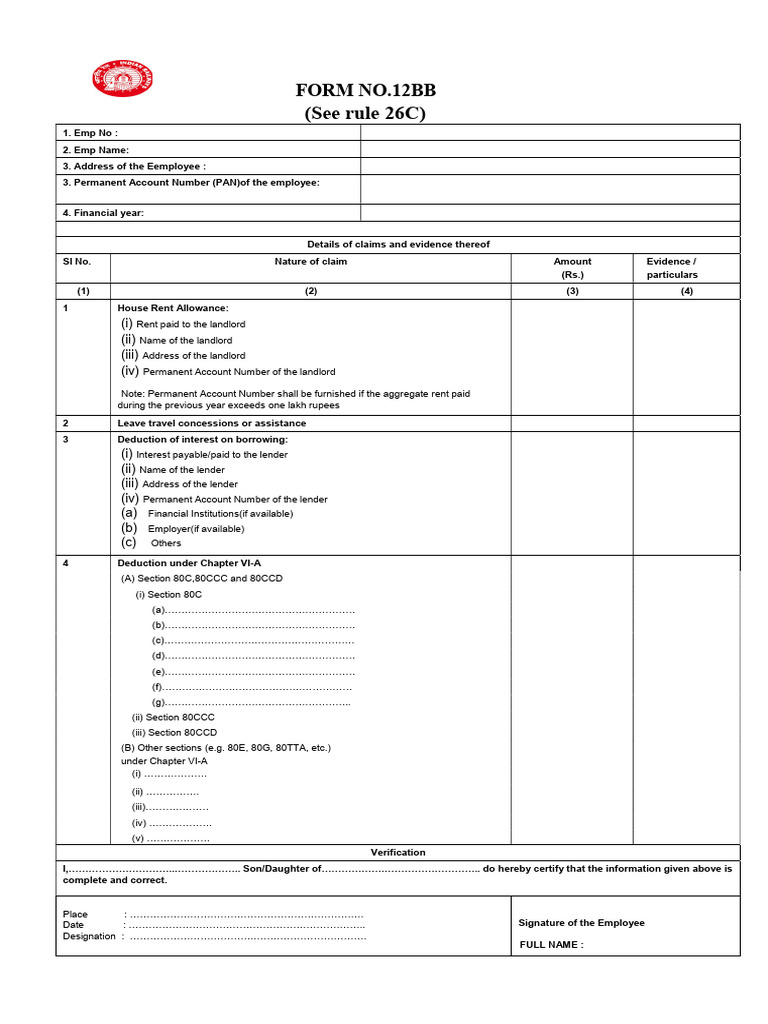 1679046399297-Income Tax - 12BB Form and Annexure Form | PDF | Taxation ...