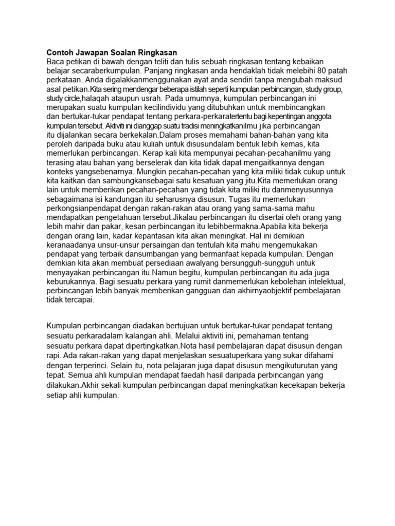 Contoh Jawapan Soalan Ringkasan 1 | PDF