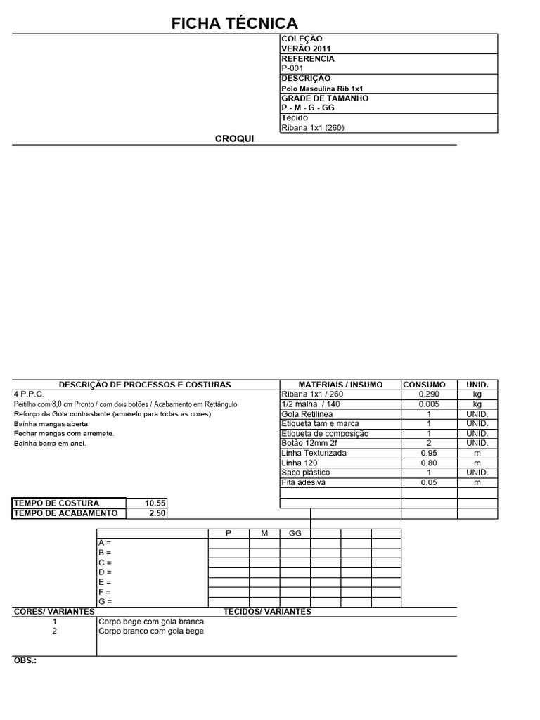 Ficha Tecnica de Moda em Branco | PDF