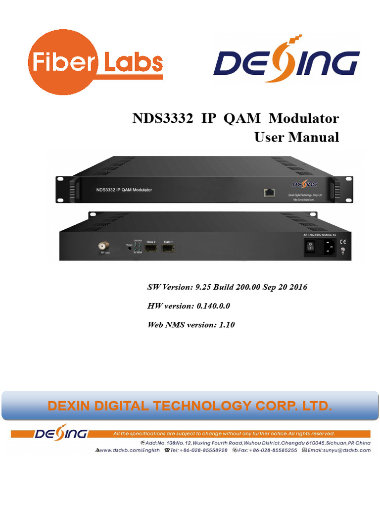 NDS3332 IP QAM Modulator User Manual 201610 | PDF | Modulation | Wire