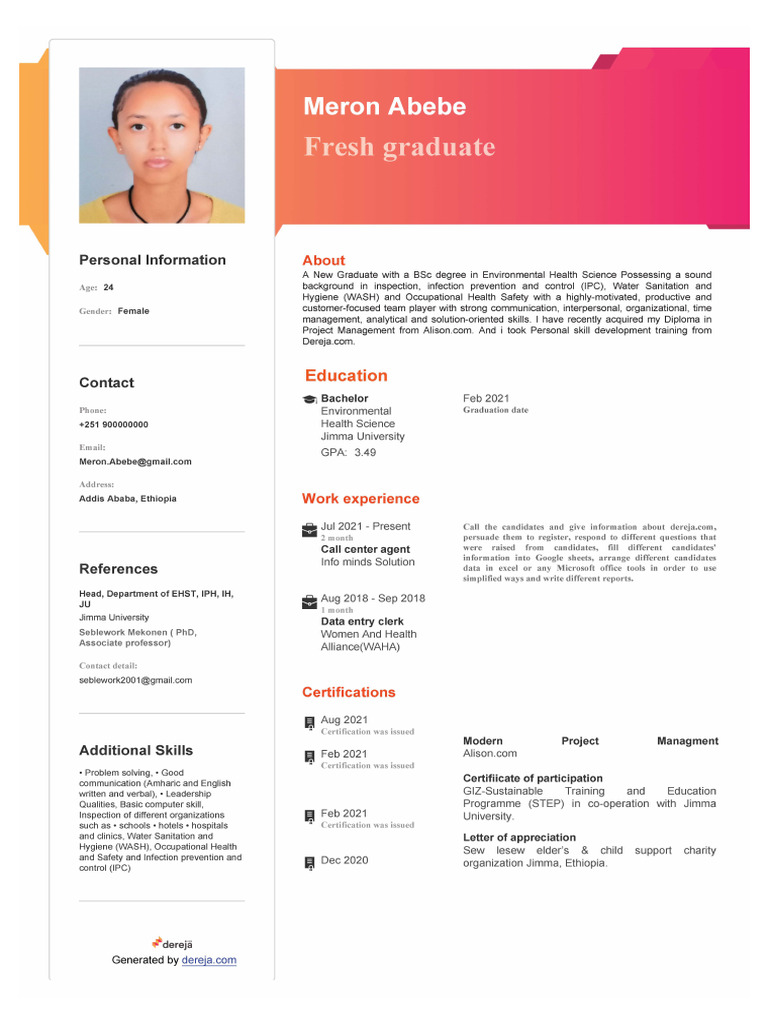 Sample Dereja CV | PDF