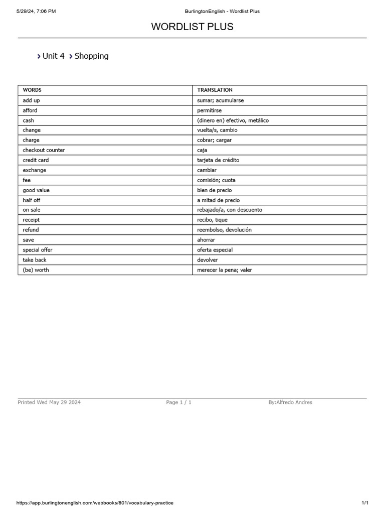 BurlingtonEnglish - Wordlist Plus | PDF