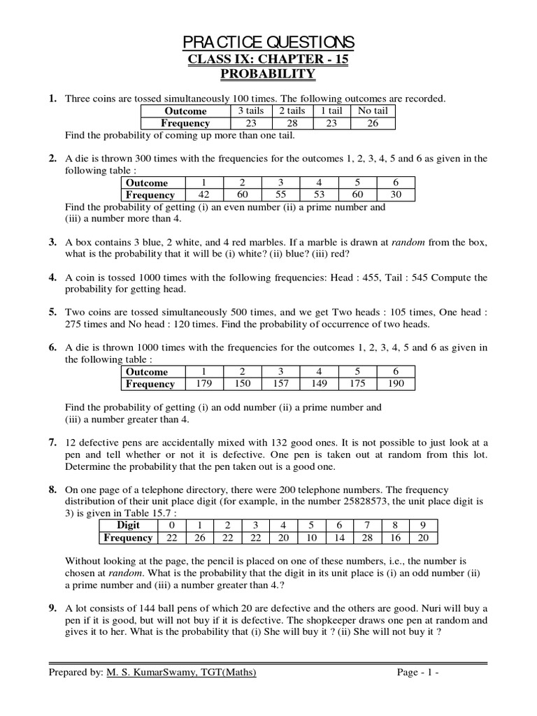 Practice Revision Questions Probability | PDF | Probability | Numbers