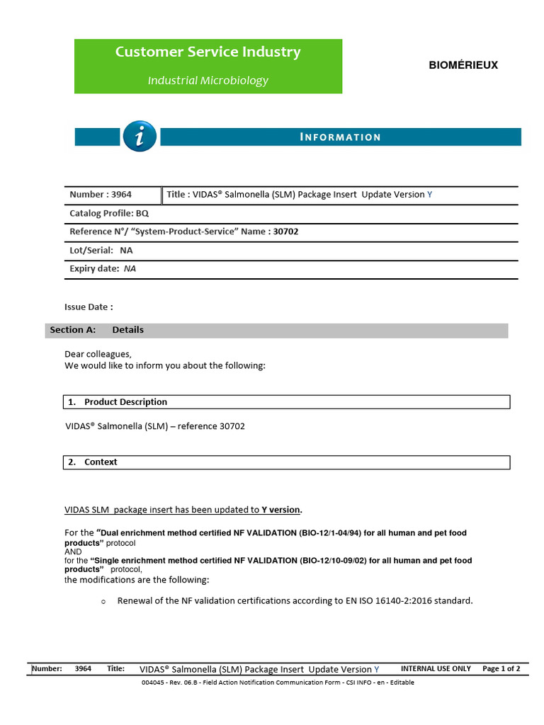 3964 - INFO - VIDAS - SLM Package Insert Update Version Y | PDF