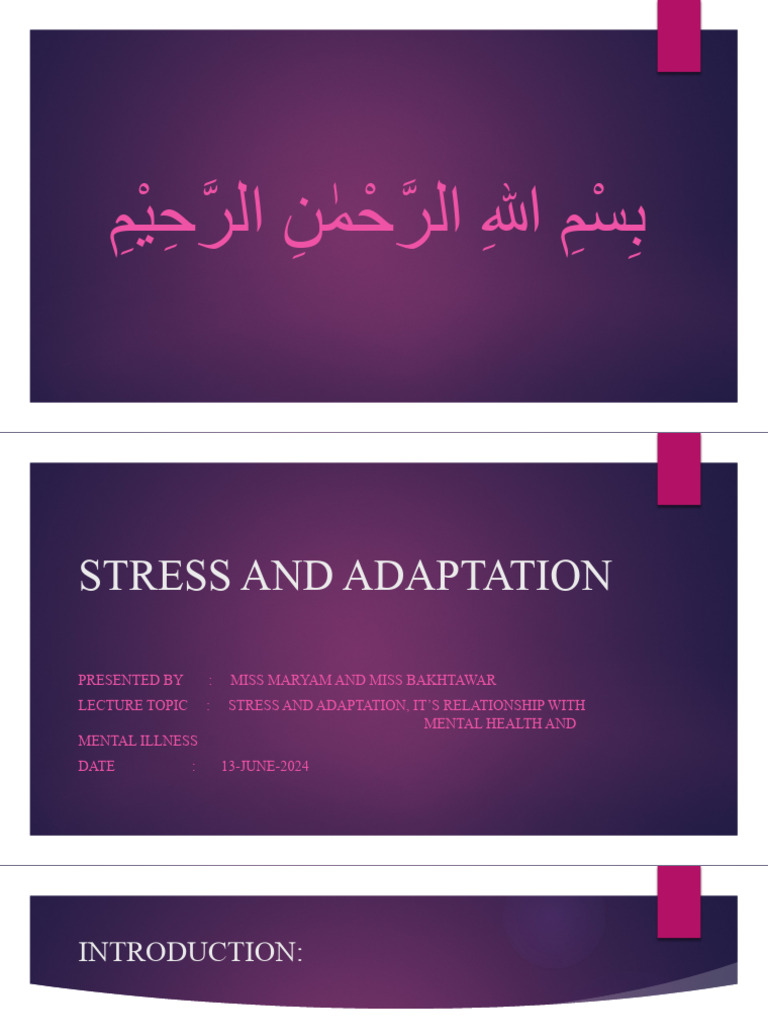 Presentation of Stress and Adaptation | PDF | Stress (Biology) | Anxiety