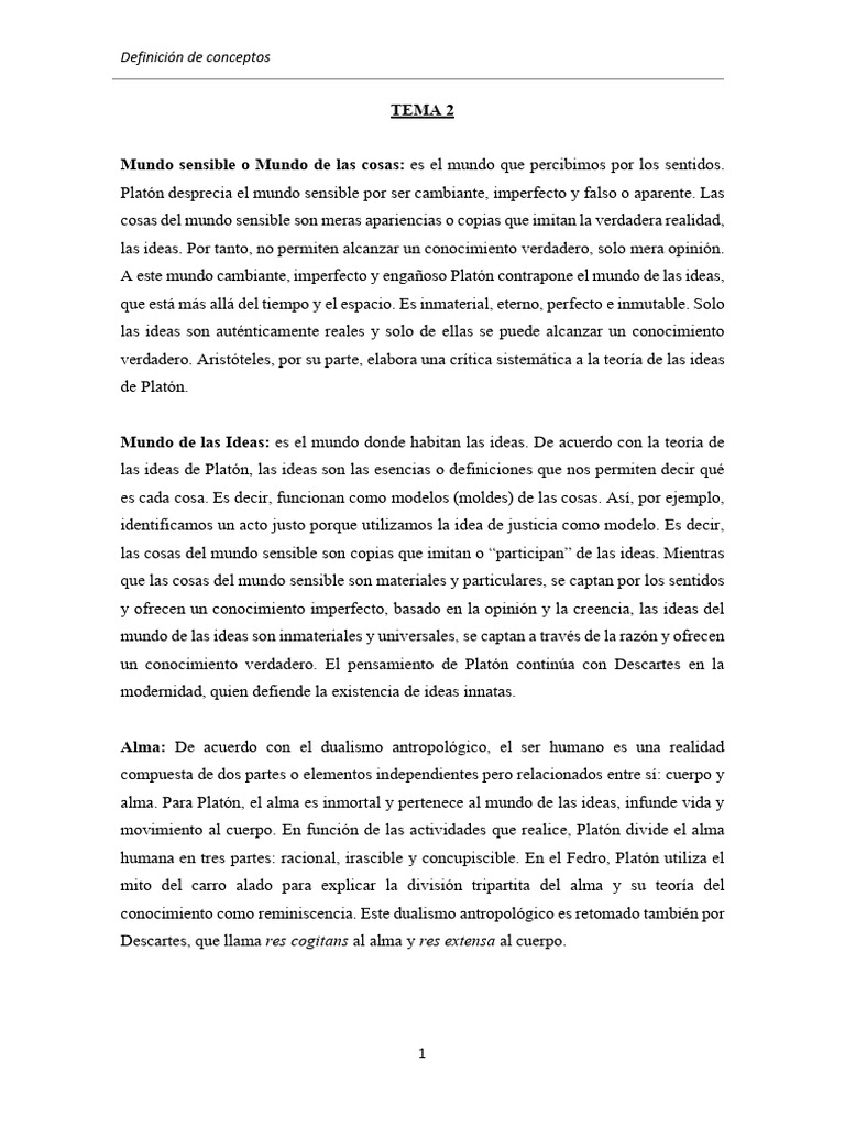 Definición de Conceptos - TEMA 2 | PDF | A priori y a posteriori | Platón