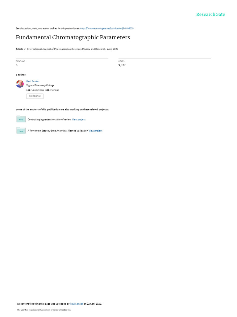 Fundamental Chromatographic Parameters Pdf High Performance Liquid