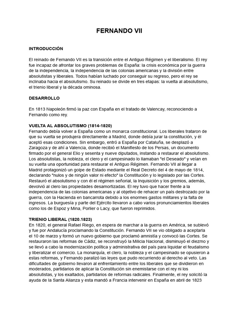 Fernando Vii | PDF | Gobierno de españa | España