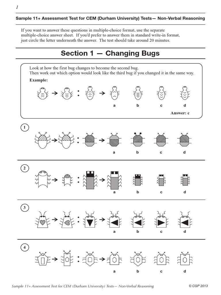 CGP 11 Plus CEM Non Verbal Reasoning Sample Paper | PDF | Multiple ...