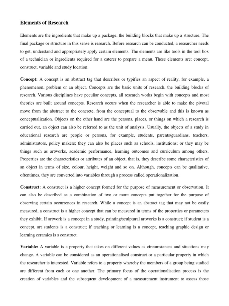 Elements of Research | PDF | Dependent And Independent Variables | Concept