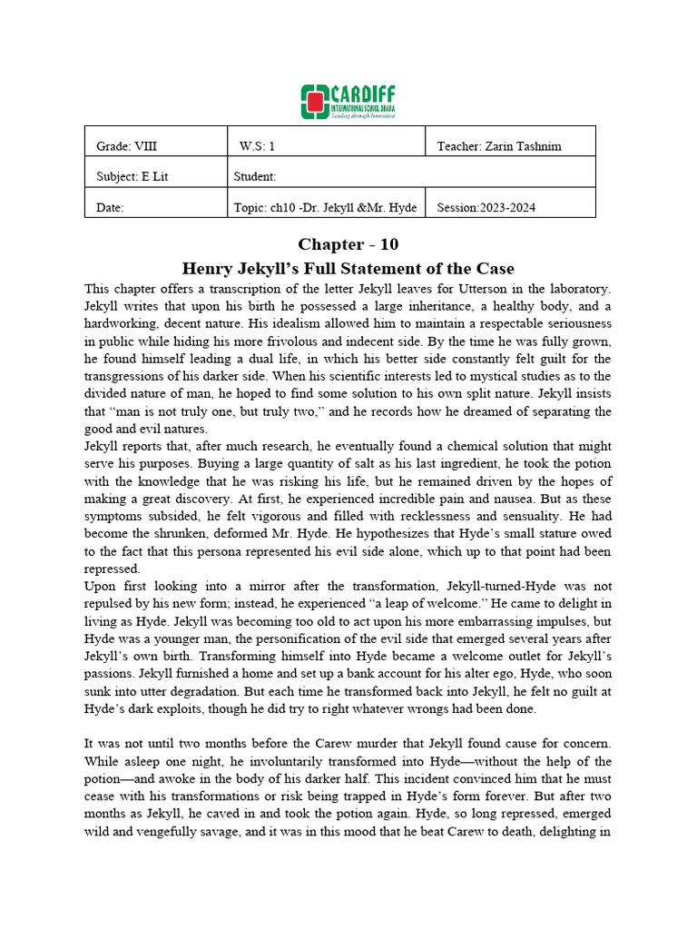 Ch10 -summary-jekyll and hyde (1) | Download Free PDF | Dr. Jekyll And Mr. Hyde (Character)