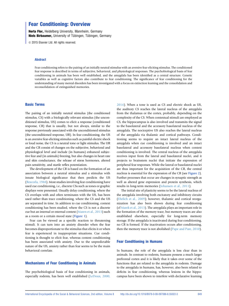 Flor2015 - Fear Conditioning | PDF | Classical Conditioning | Fear
