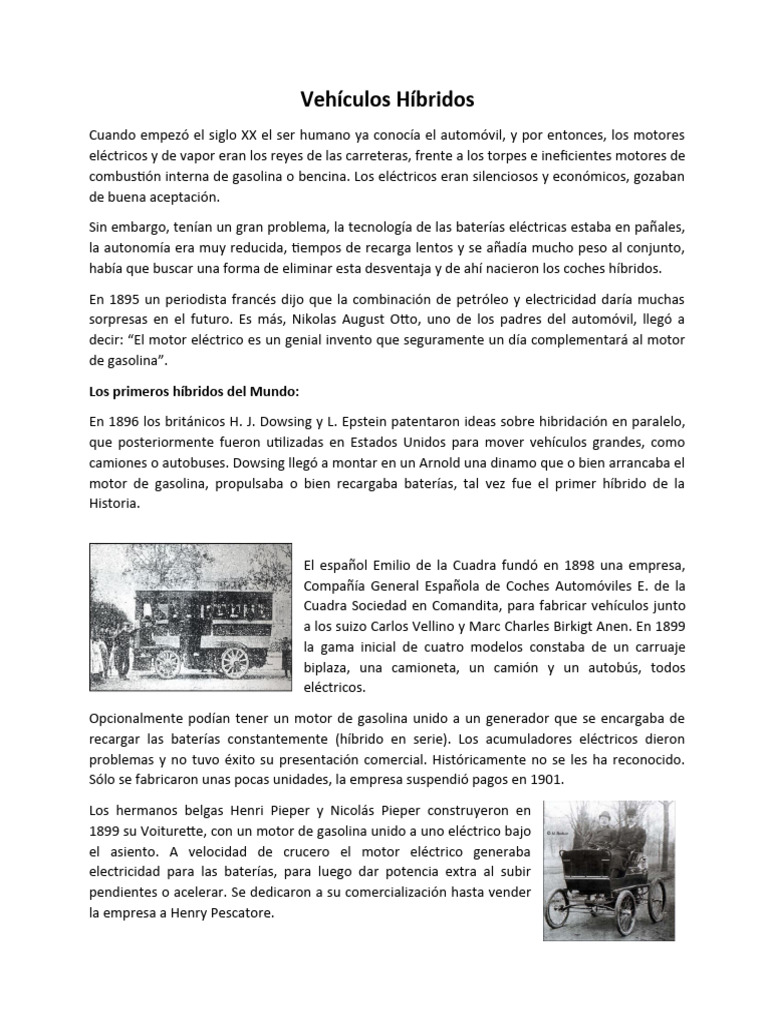 Historia y Tipos de Vehículos Híbridos | PDF | Vehículo híbrido ...