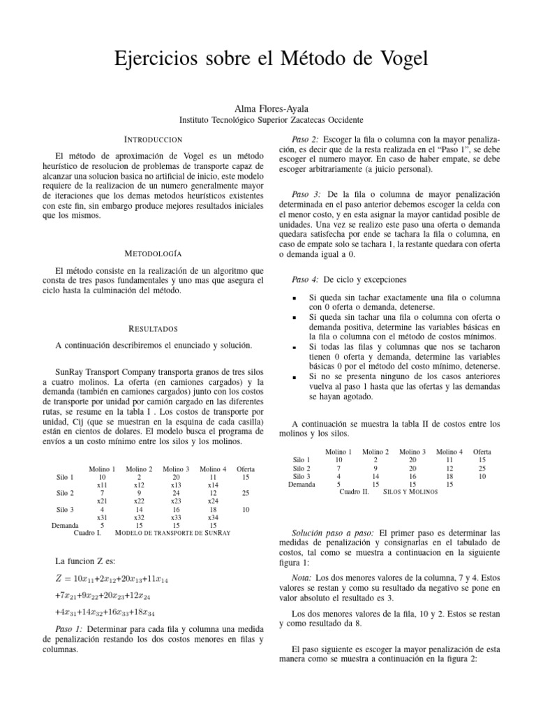 Ejercicios Sobre El Método de Vogel | Descargar gratis PDF | Algoritmos | Matemáticas Aplicadas