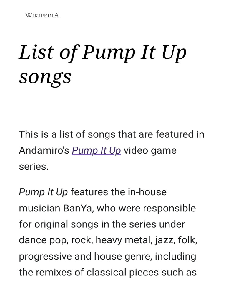 List of Pump It Up Songs - Wikipedia | PDF