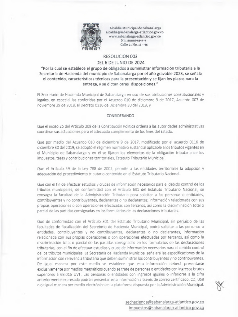 Resolucion 003 Del 2024 | PDF | Impuestos