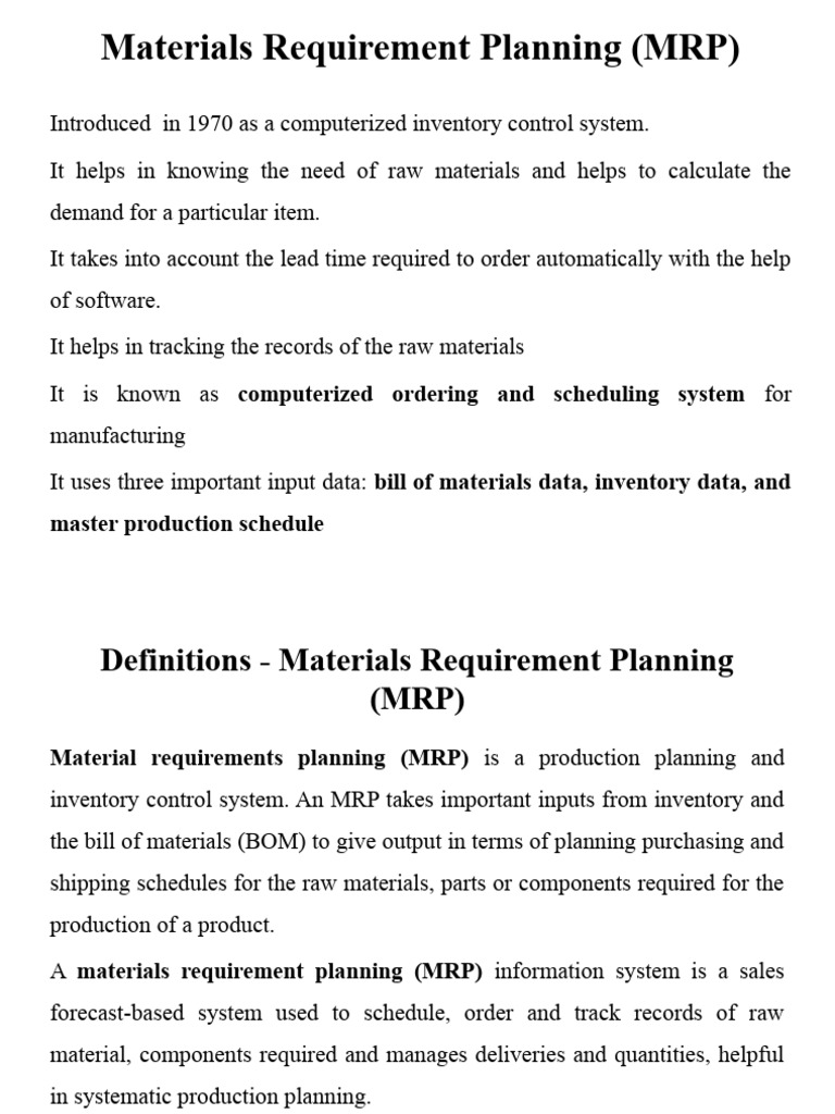 Materials Requirement Planning (MRP) : Master Production Schedule | PDF ...