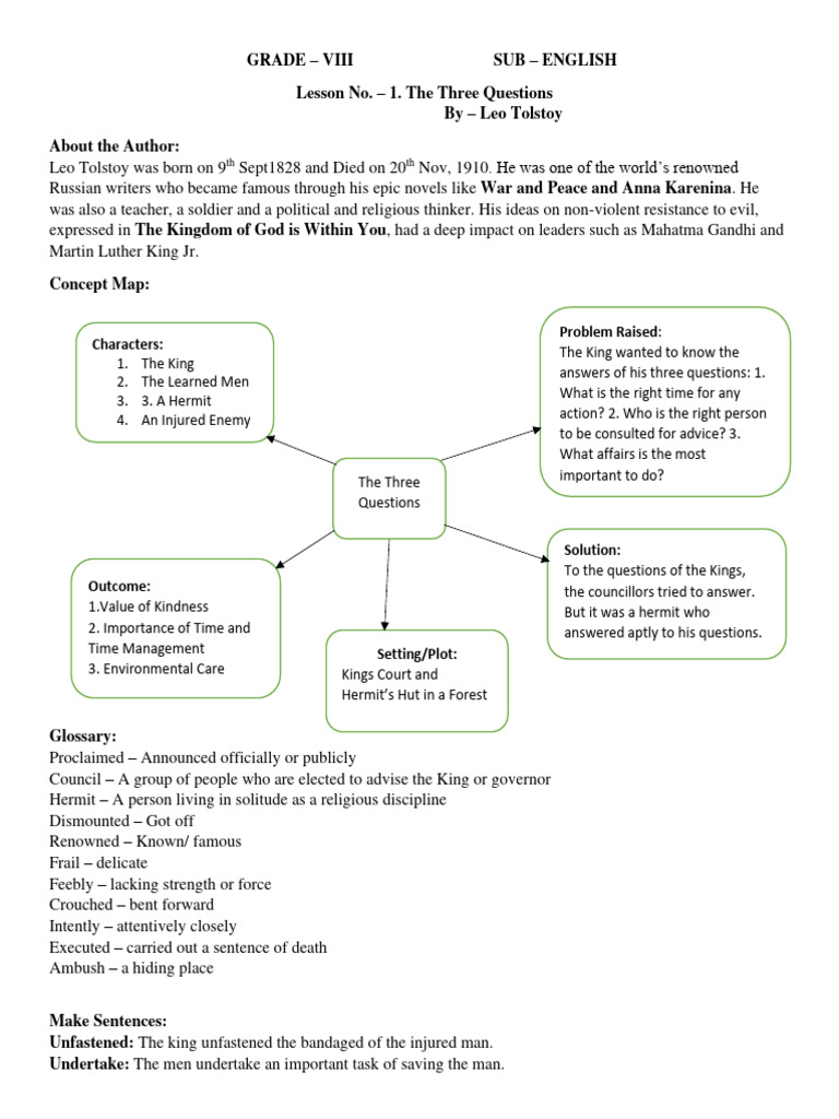 Notes - 1. The Three Questions | PDF | Leo Tolstoy
