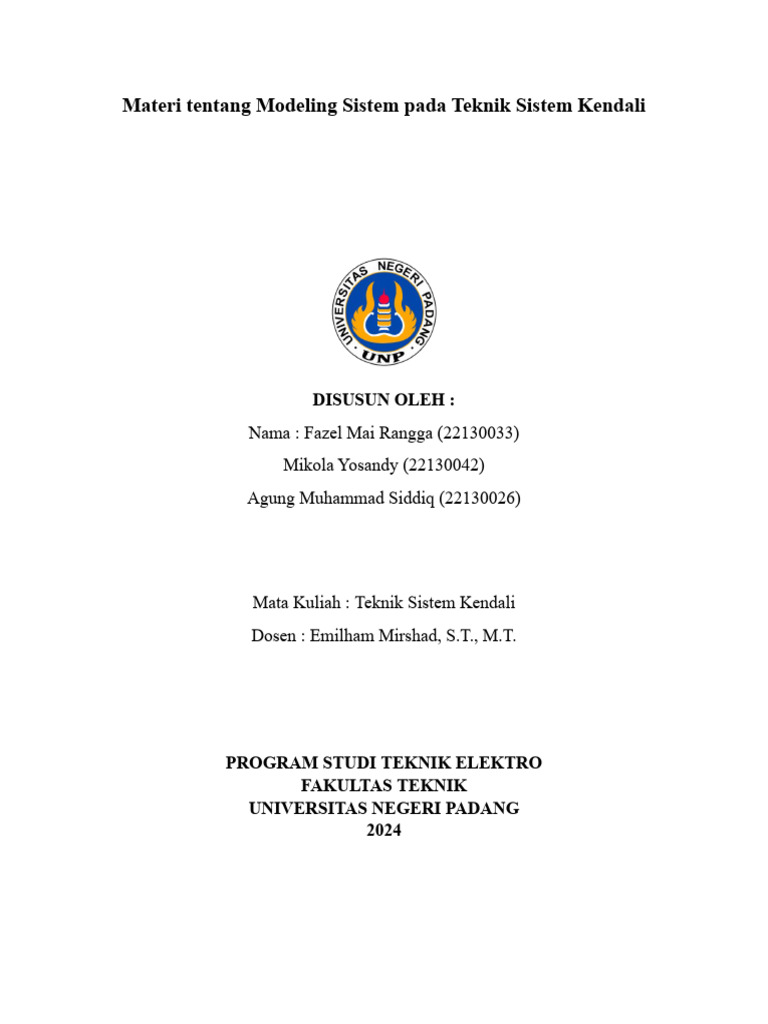 Materi Tentang Modeling Sistem Pada Teknik Sistem Kendali (1) - 2 | PDF