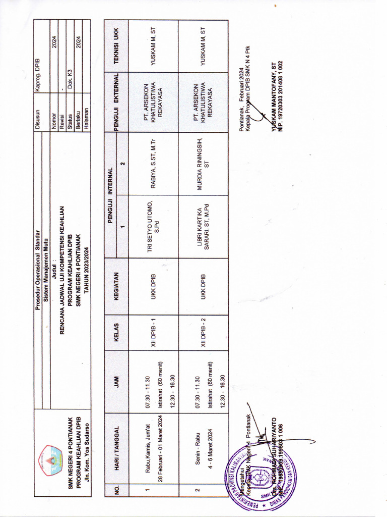 Jadwal UKK Program Keahlian DPIB Tahun 2023 - 2024 | PDF