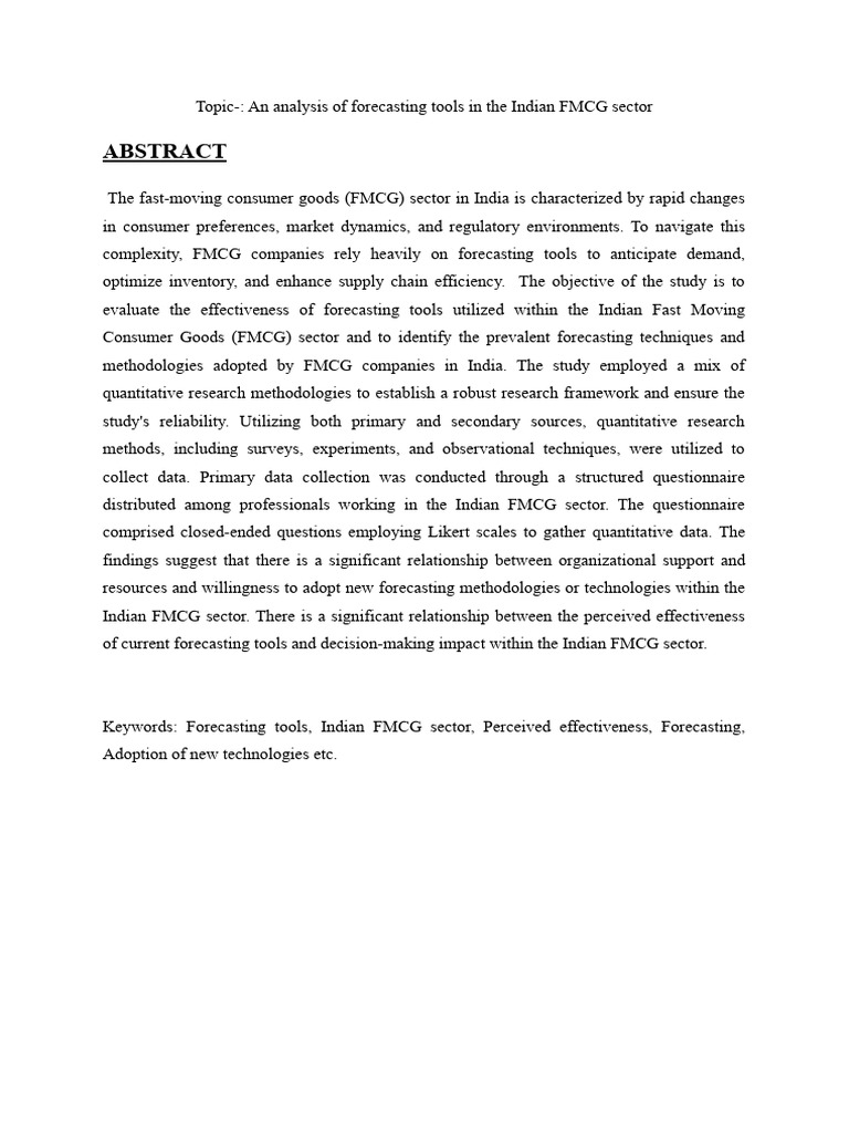 An Analysis Of Forecasting Tools In The Indian Fmcg Sector Pdf Forecasting Methodology