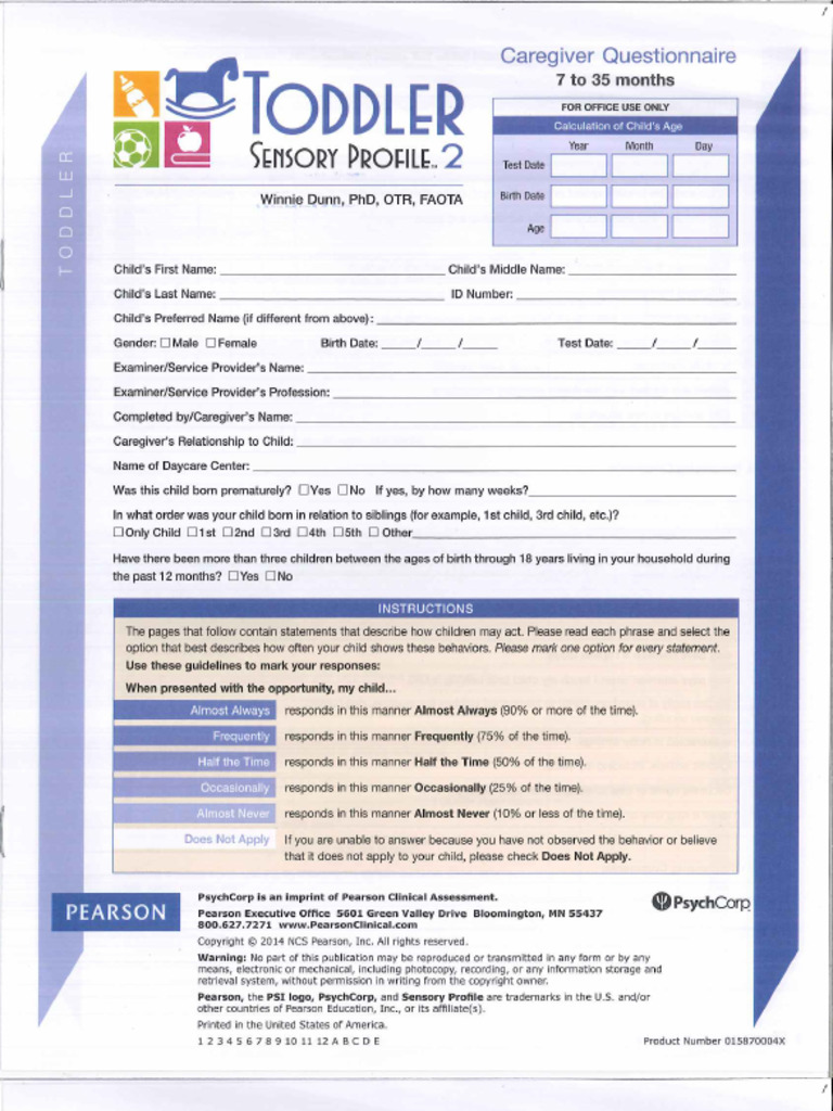 Sensory Profile 2 7 To 35 Months | PDF