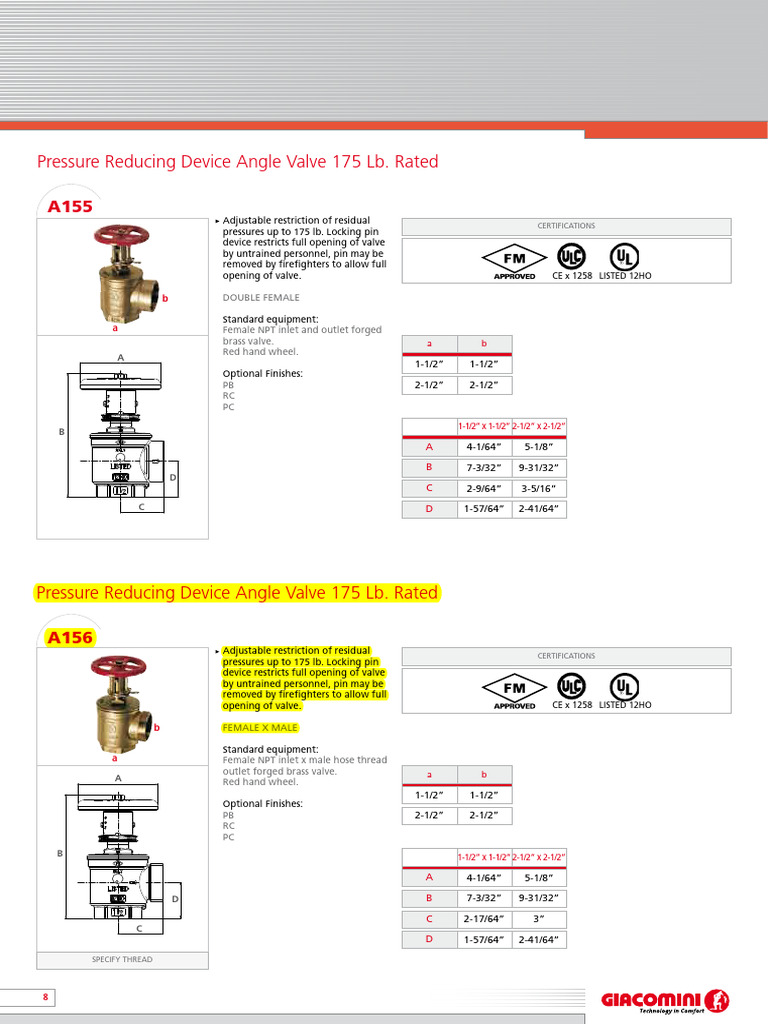 Pressure Reducing Device Angle Valve 175 Lb. Rated | PDF | Valve ...
