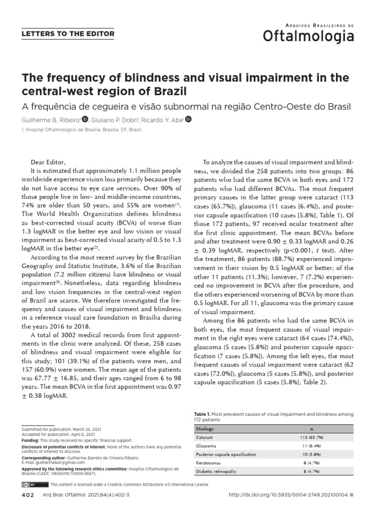 The Frequency of Blindness and Visual Impairment in The Central-West Region of Brazil | PDF ...