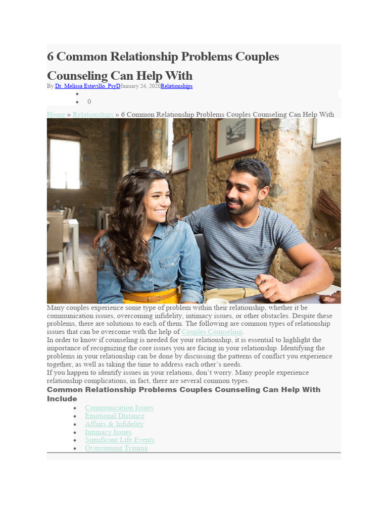 6 Common Relationship Problems Couples Counseling Can Help With | PDF ...