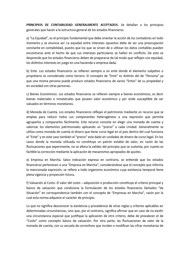 Principios de Contabilidad Generalmente Aceptados | PDF | Contabilidad ...