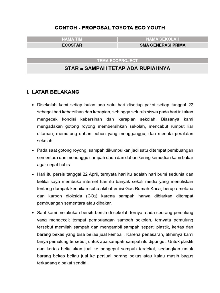 Contoh PROPOSAL TEY - STAR (Sampa Tetap Ada Rupiahnya) | PDF