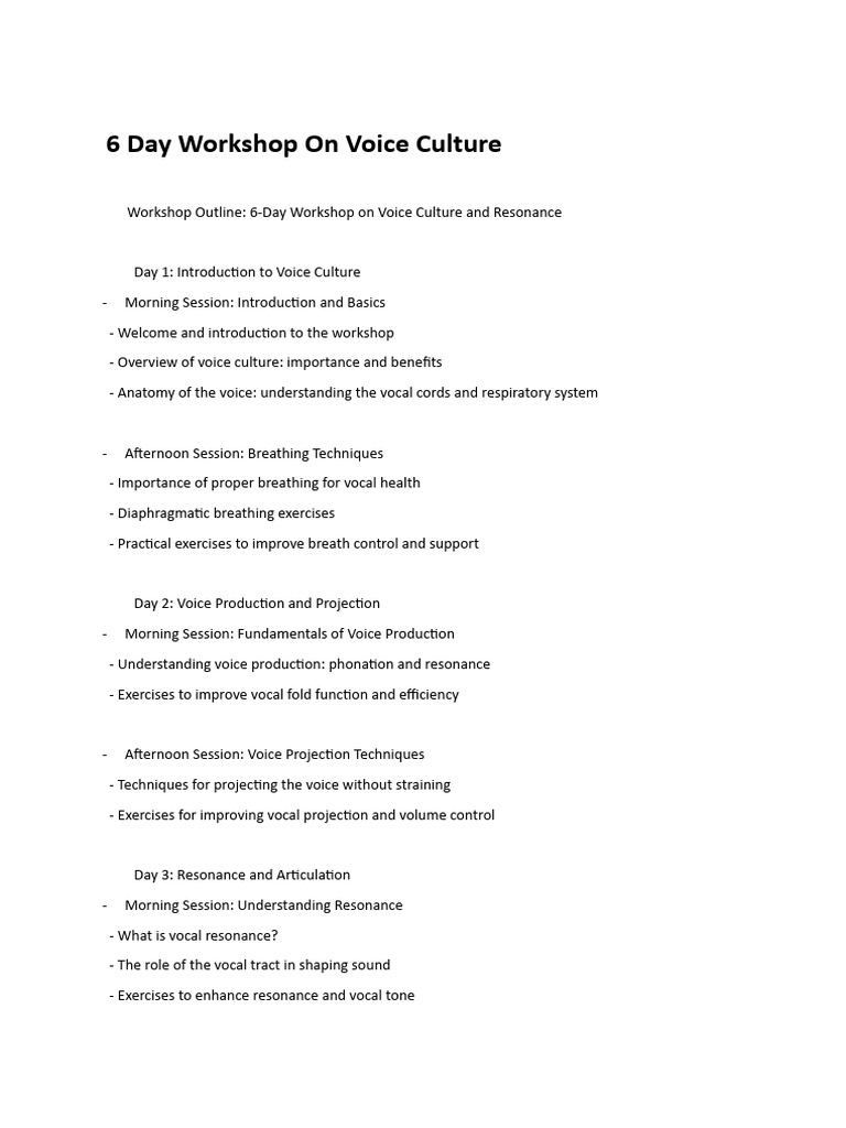 6 Day Workshop On Voice Culture | PDF | Eucharist | Sacraments