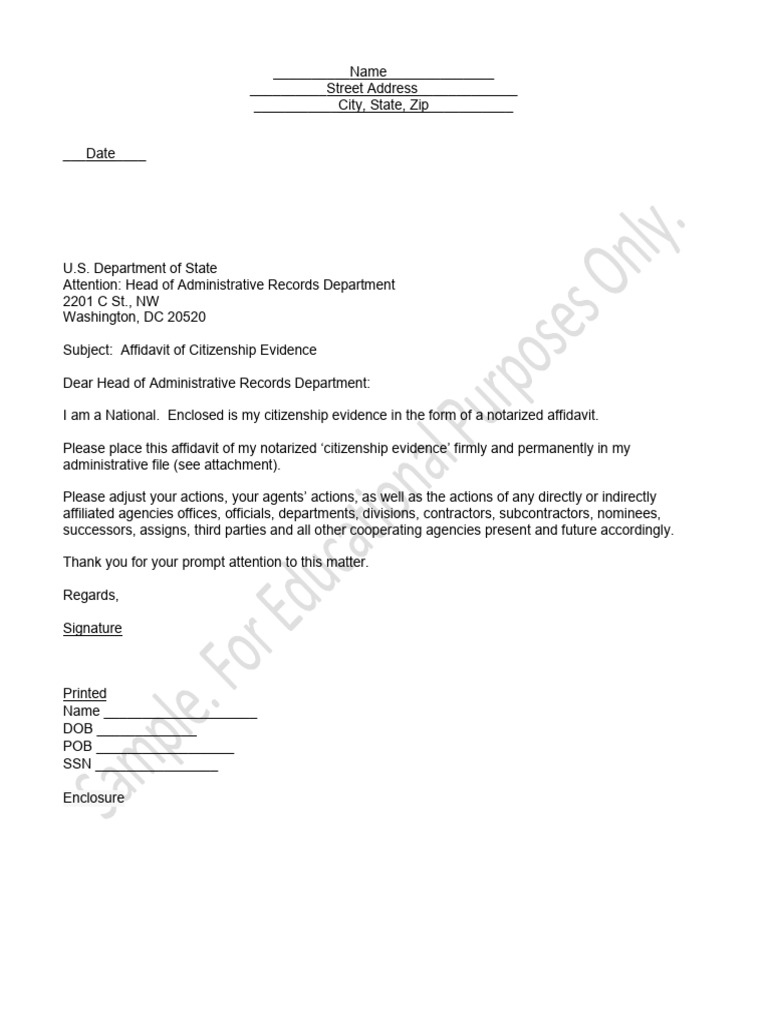 Cover-Letter-for-Affidavit-of-Citizenship-Evidence | PDF