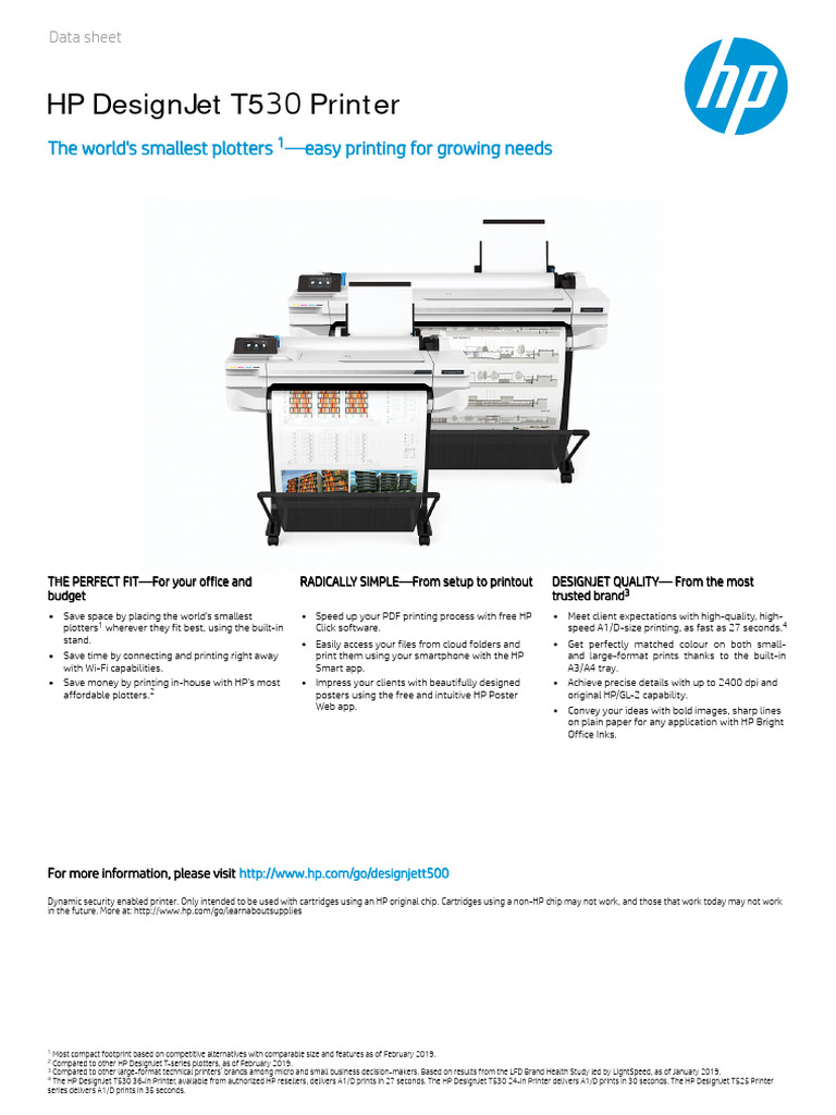 HP DesignJet T530 Printer Series Datasheet | PDF | Printer (Computing ...