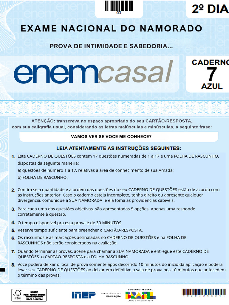 ENEM CASAL | Download grátis PDF | Amor | Beijo