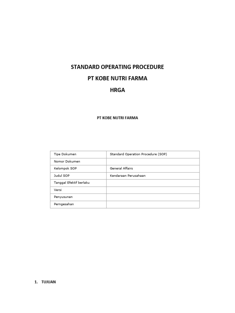 SOP HRGA Kendaraan Perusahaan | PDF
