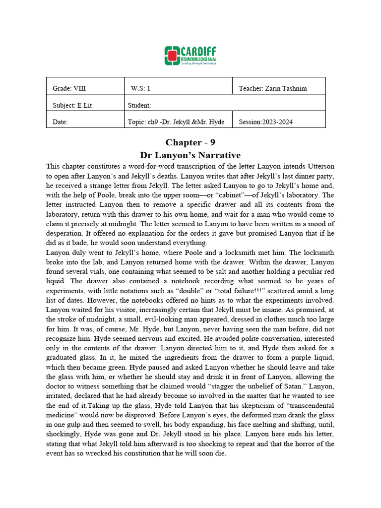 Ch9 -summary-jekyll and hyde | PDF | Dr. Jekyll And Mr. Hyde (Character ...