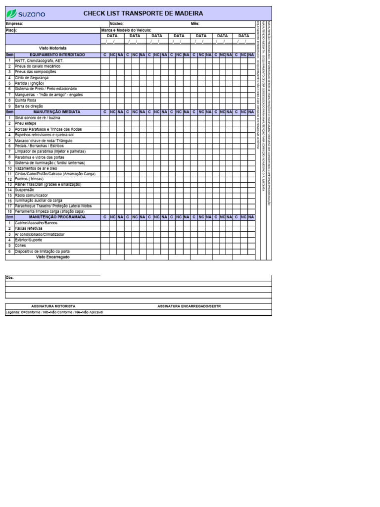 Check List ATUALIZADO | Download grátis PDF | Pneu | Ar condicionado