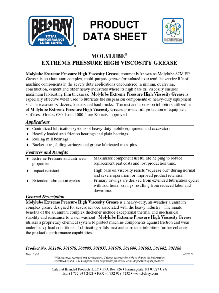Molylube Extreme Pressure High Viscosity Grease | Download Free PDF ...